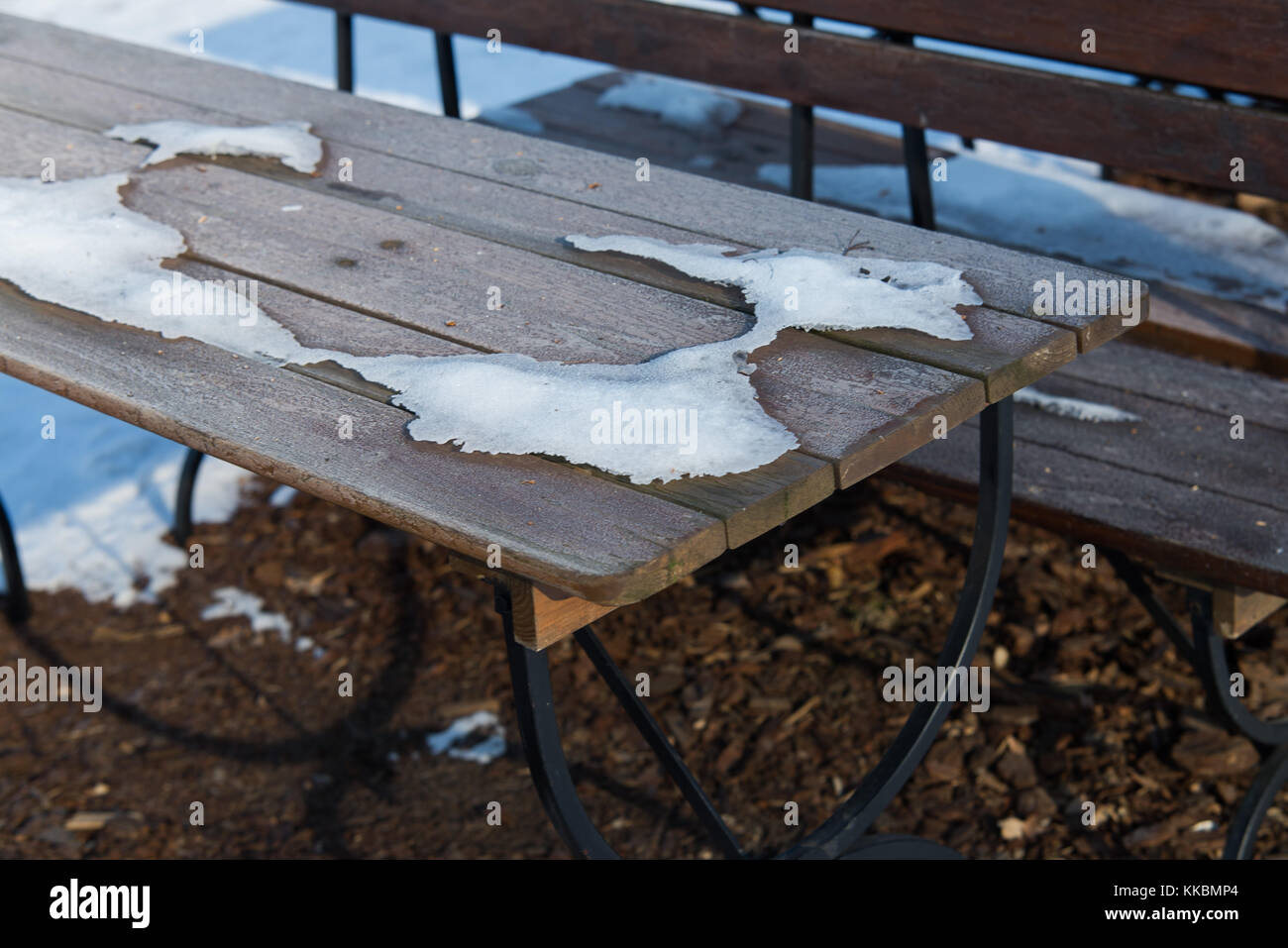 snow on the restaurant's table. Winter concept Stock Photo - Alamy