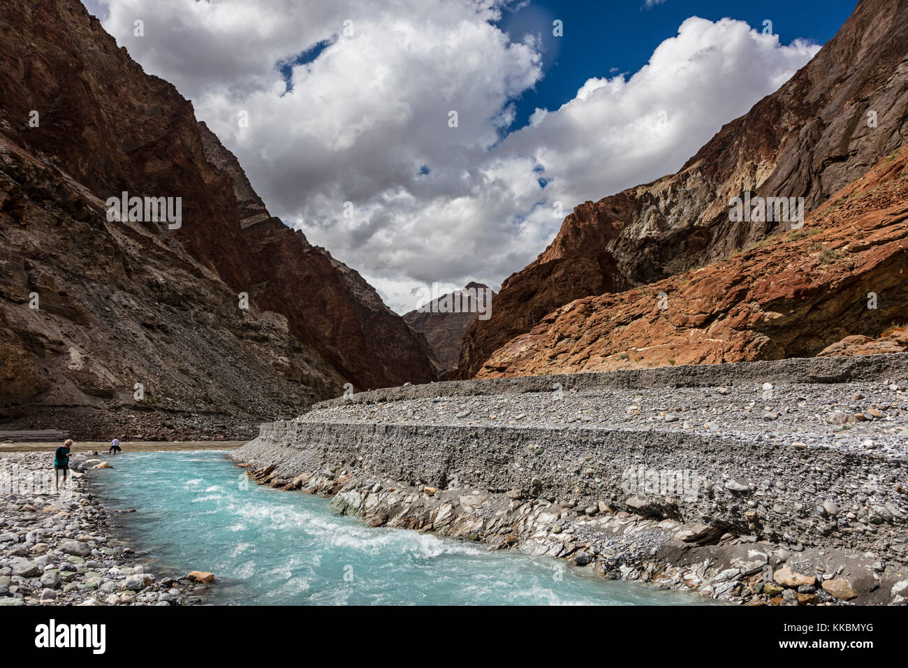 The clear waters of the MARKHA RIVER feeds into the ZANSKAR RIVER ...