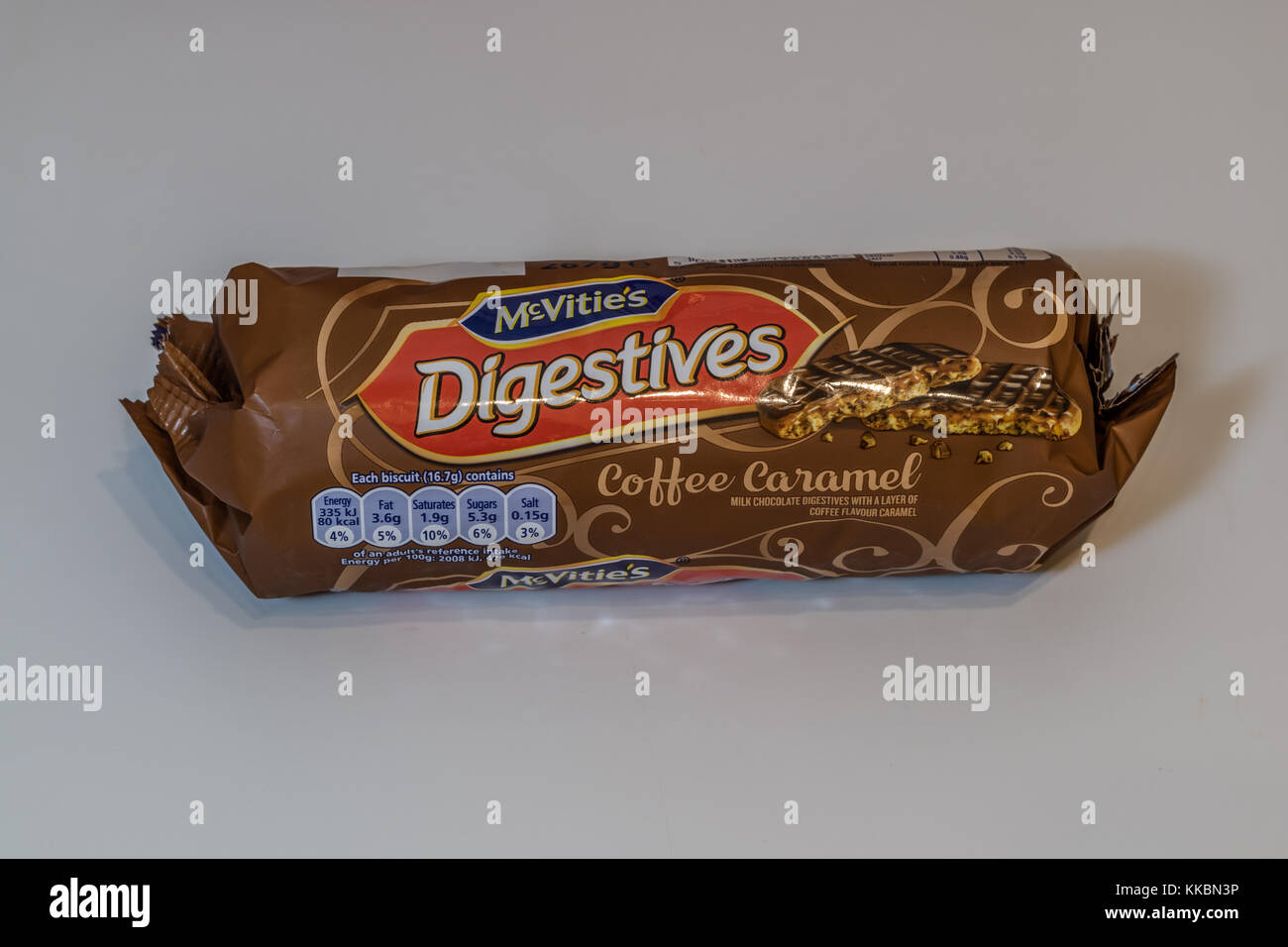 Packet of McVities Coffee Caramel chocolate biscuits on a white ...
