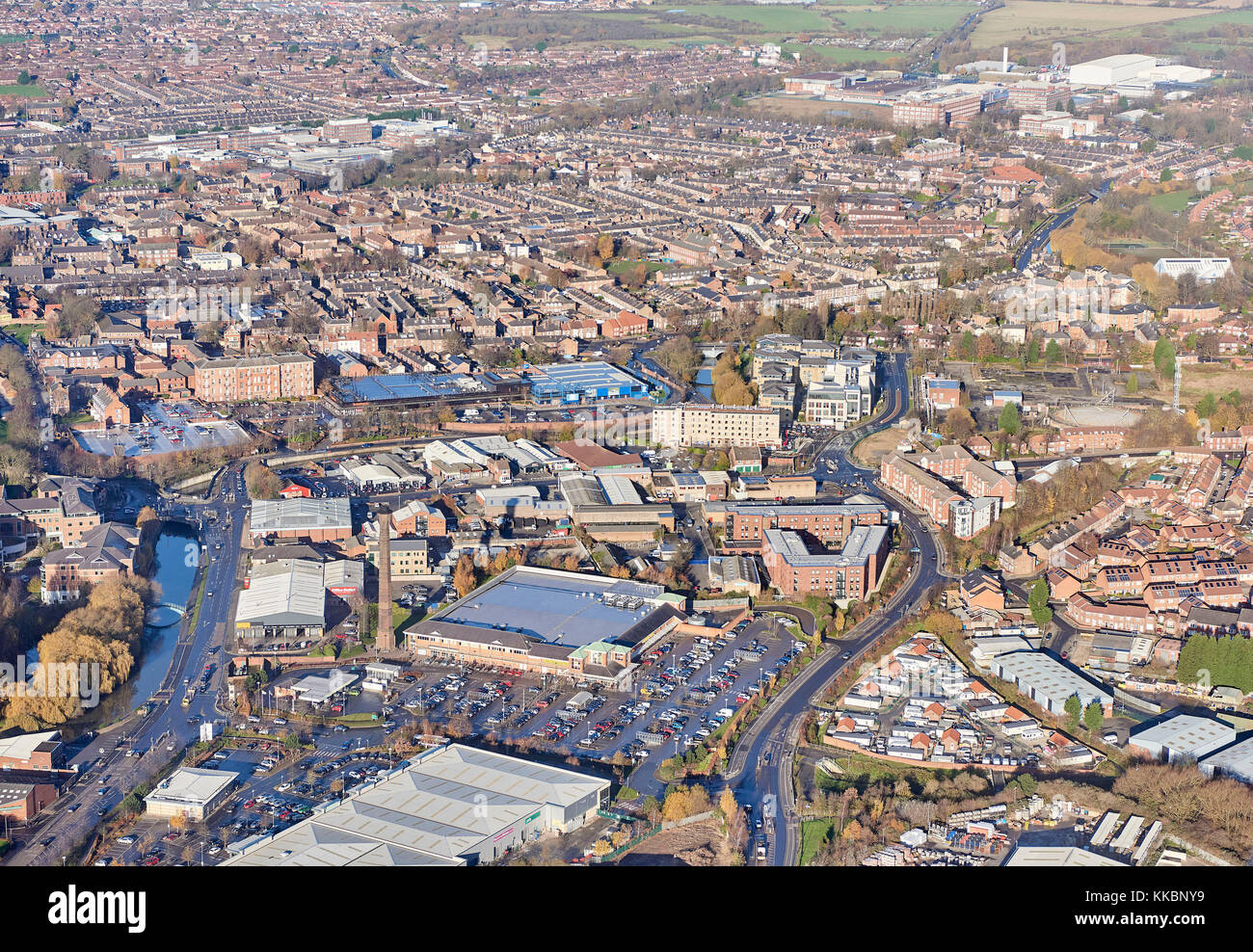 An aerial view of Foss Island and Heworth area of York, north Yorkshire ...