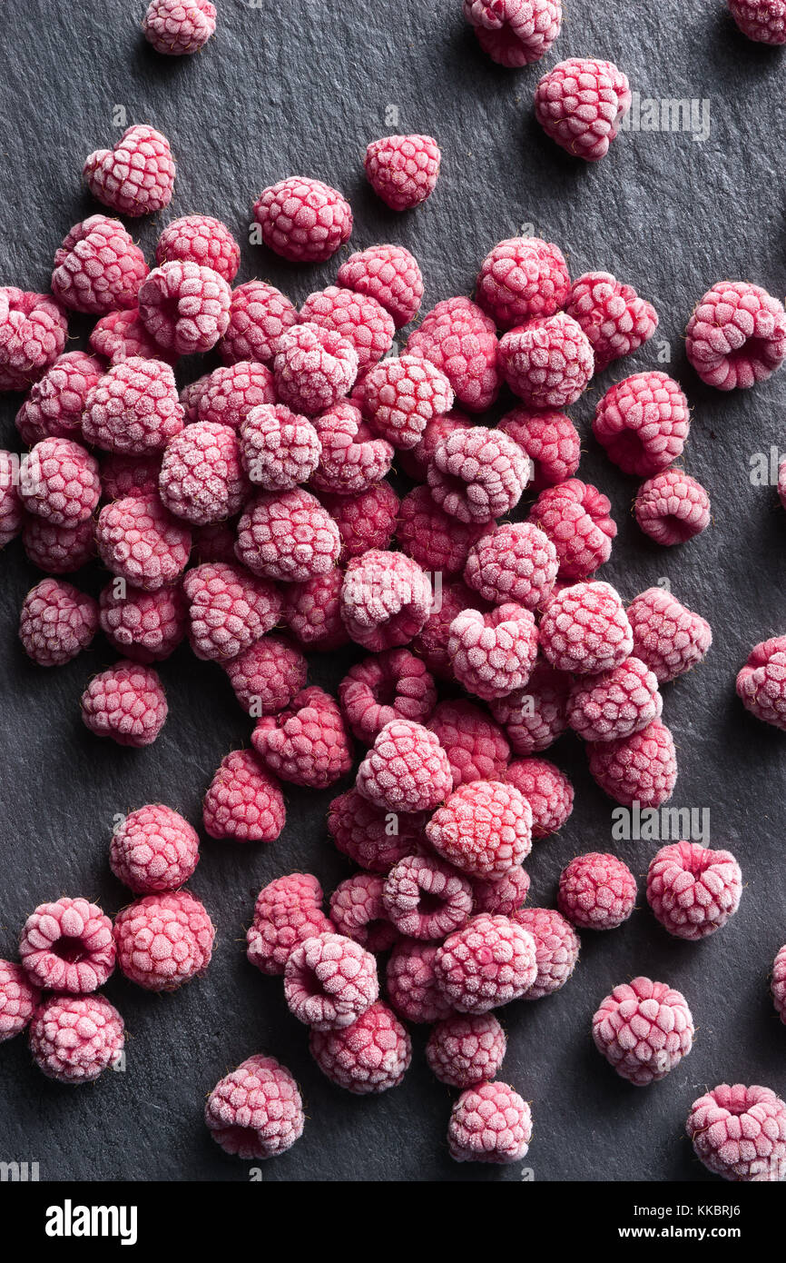 Frozen raspberry. Close up. Top view. High resolution product Stock ...