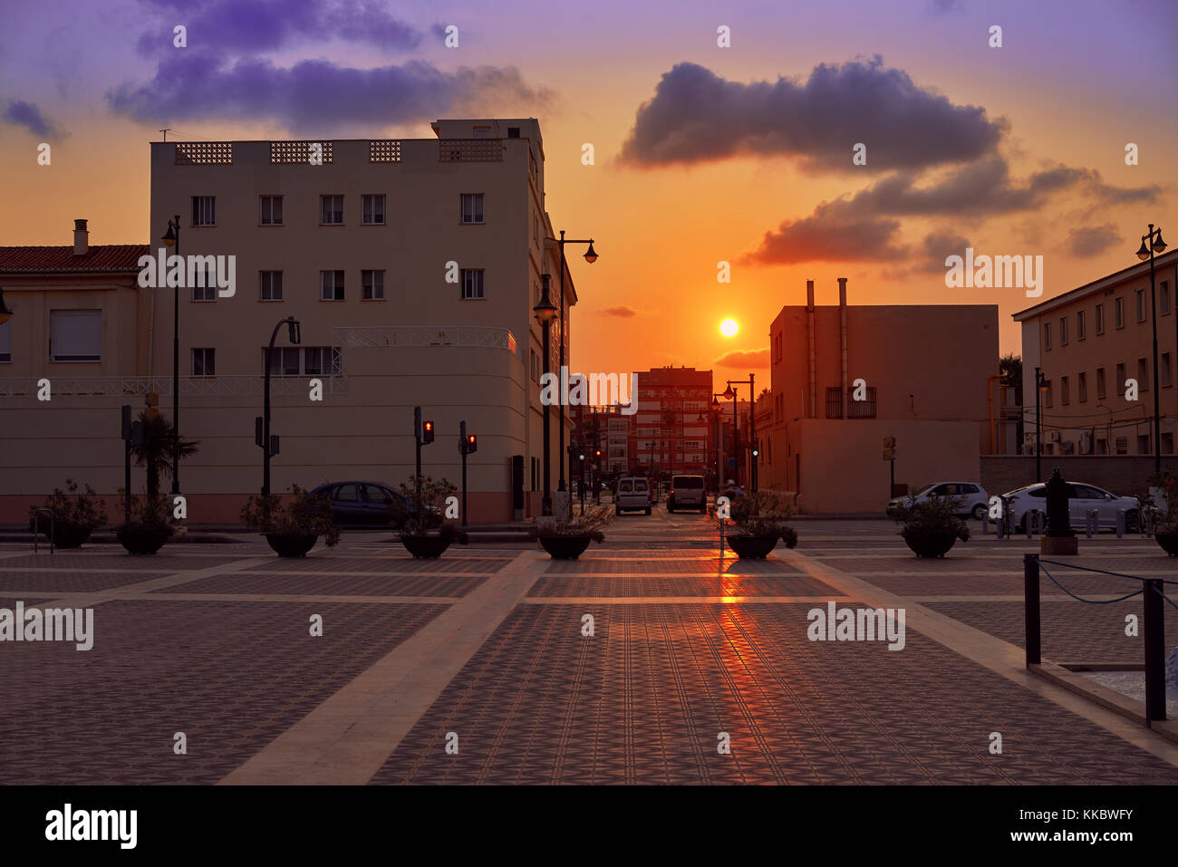 Valencia sunset in Malvarrosa beach in Spain Stock Photo - Alamy