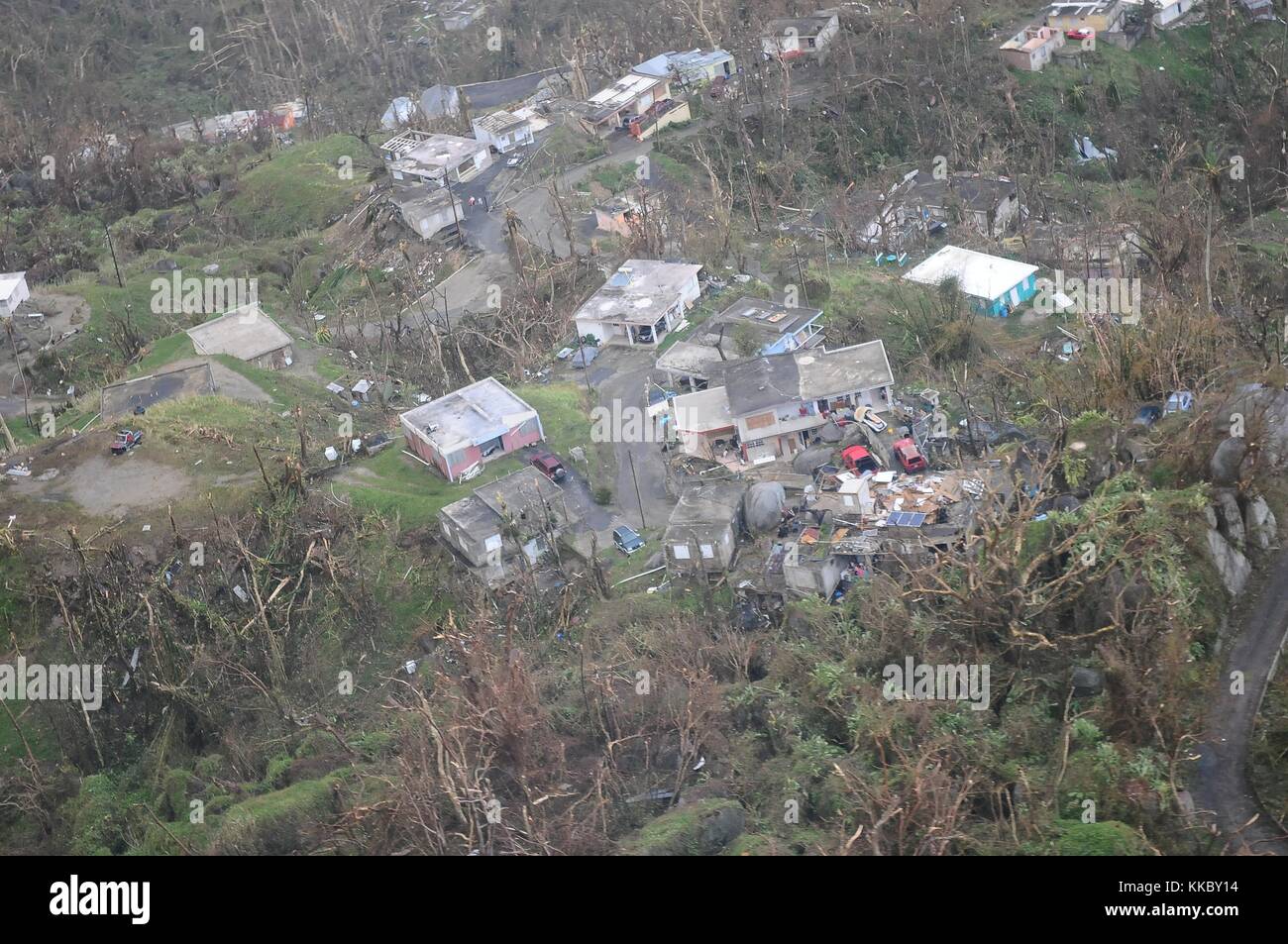Aerial view of destruction and damaged homes in the aftermath of ...