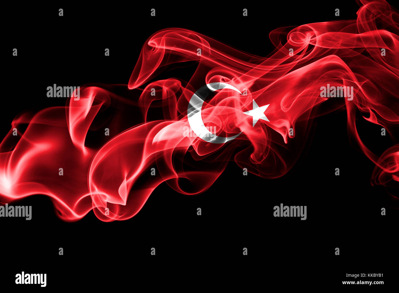 National smoke flag of Turkey isolated on black background Stock Photo ...