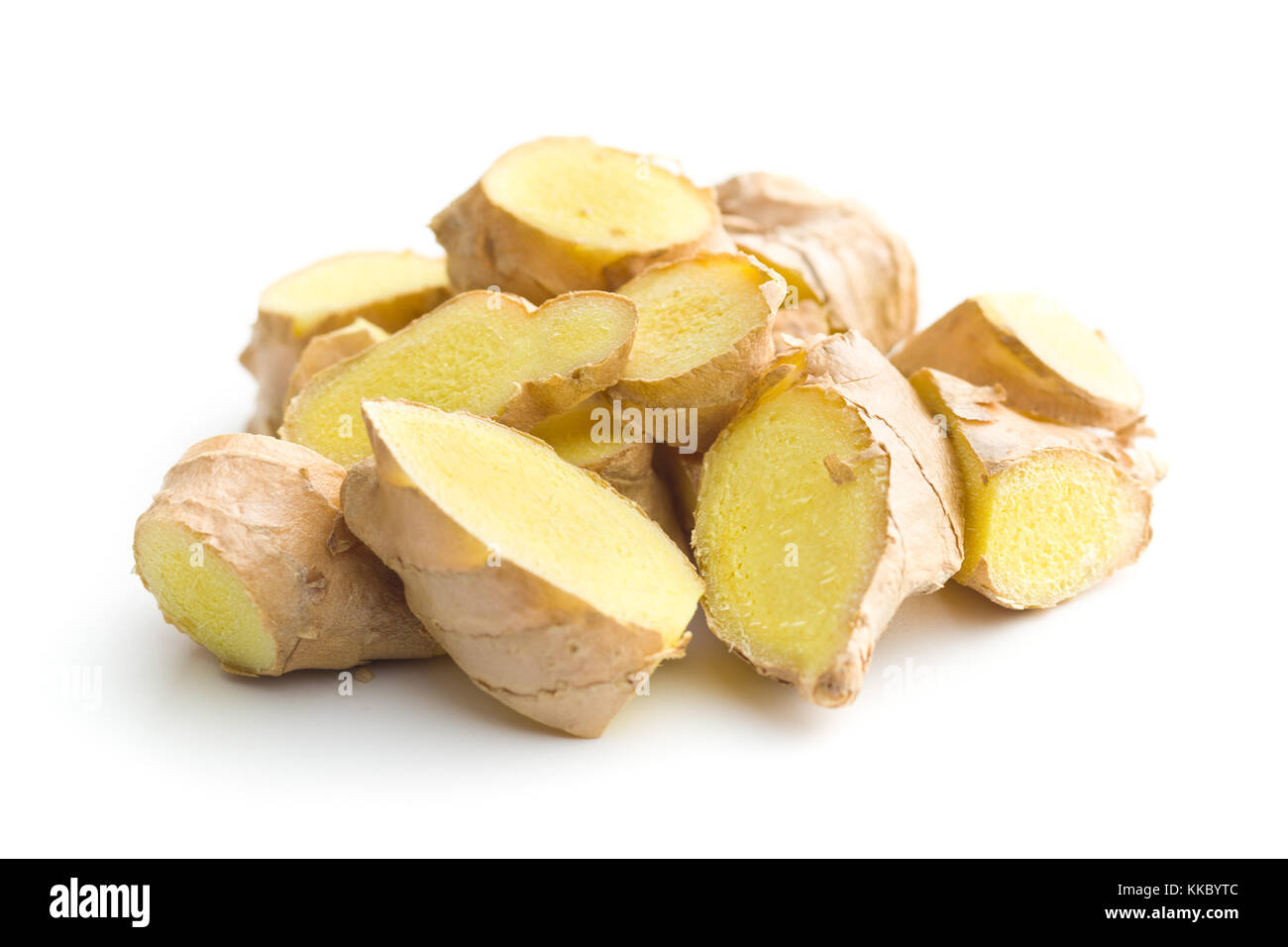 Sliced ginger root isolated on white background Stock Photo - Alamy