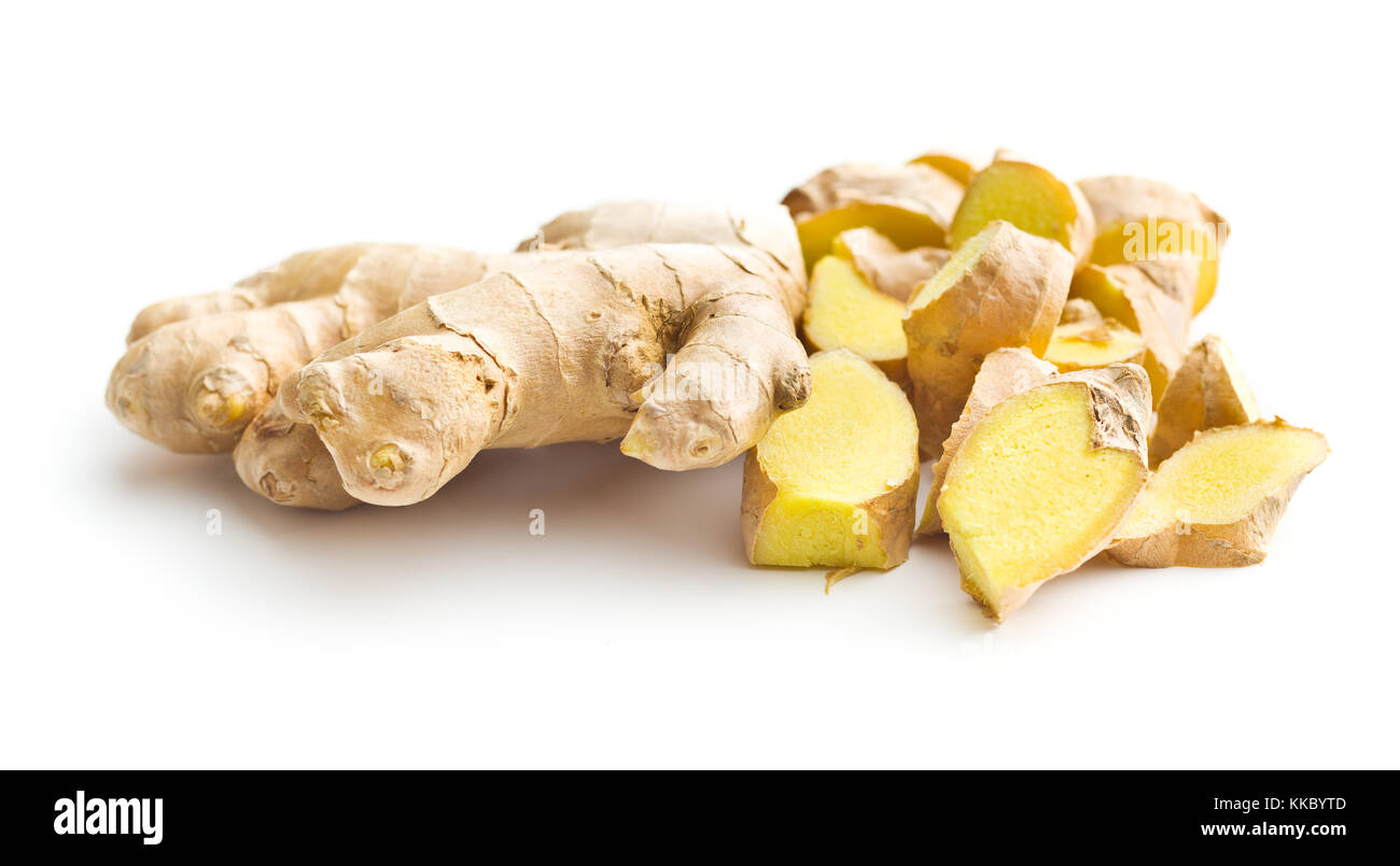 Sliced ginger root isolated on white background Stock Photo - Alamy