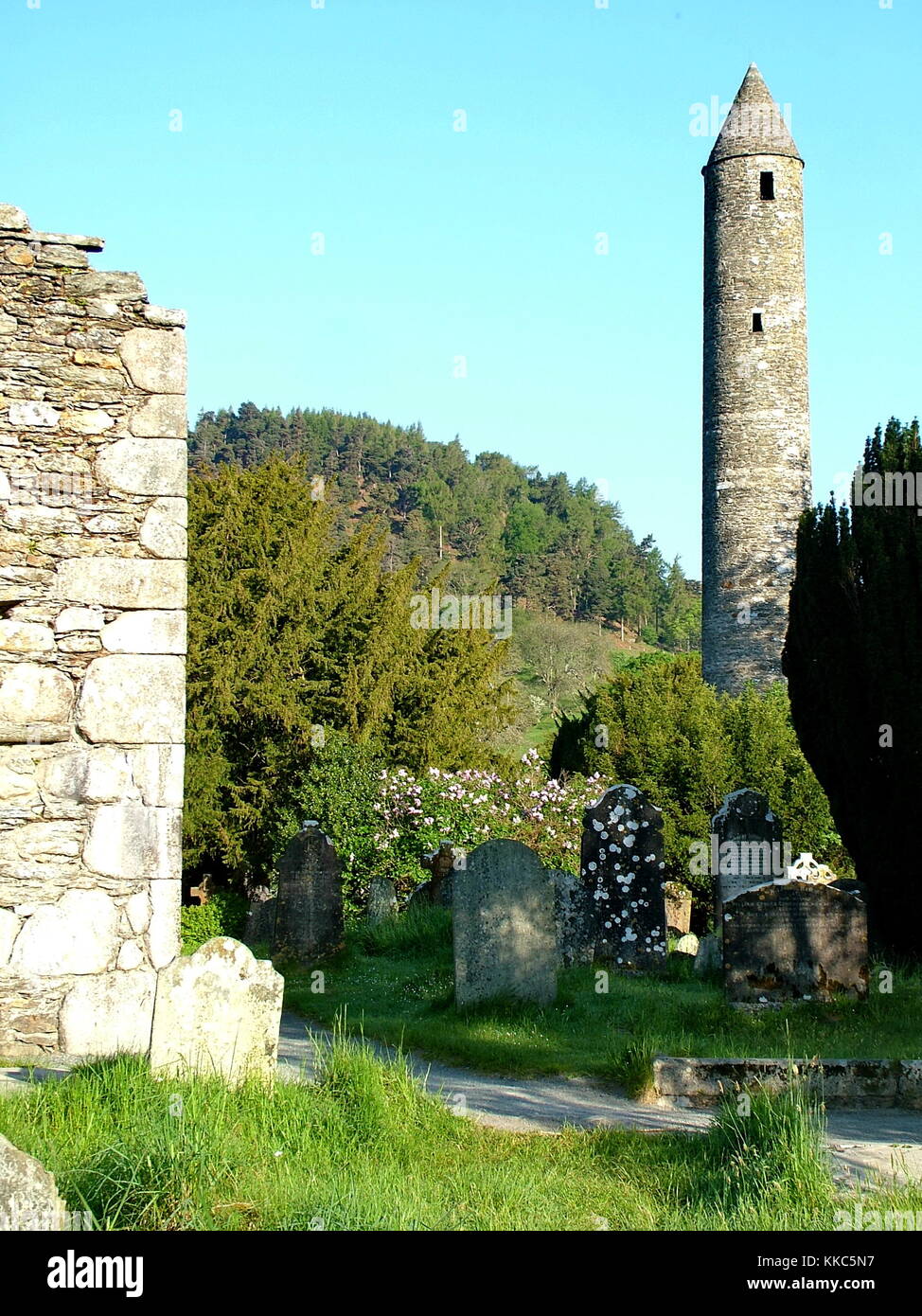 Round Tower at Glendalough Monastic Site in Wicklow Mountains National ...