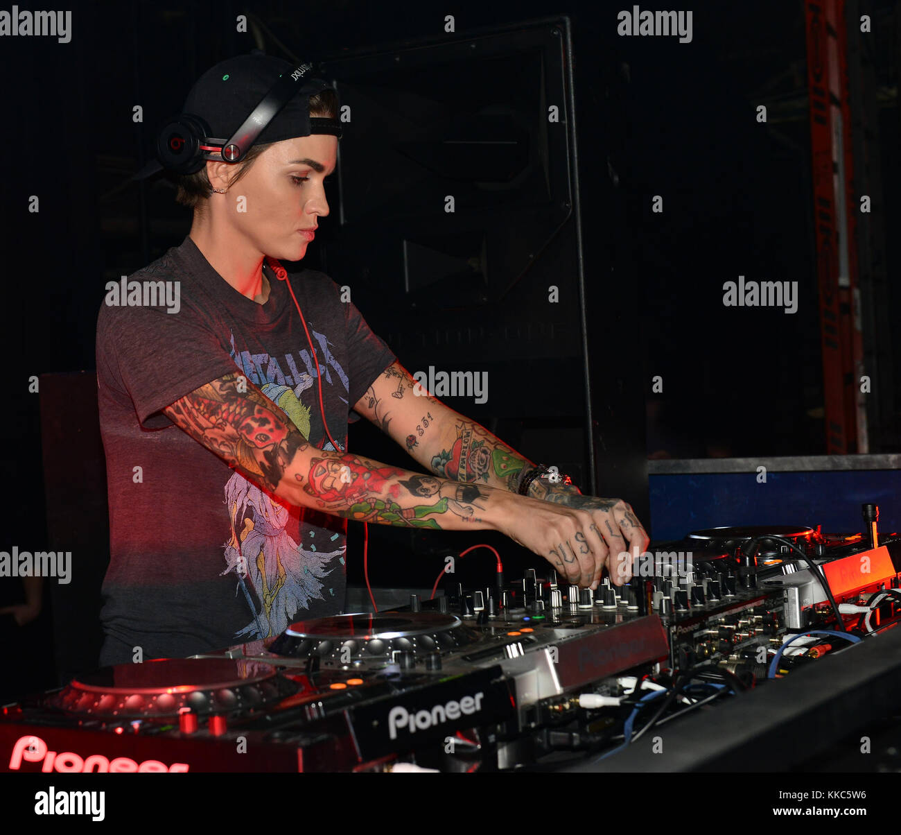 MIAMI BEACH, FL - JANUARY 09: Ruby Rose DJ's at the grand opening of ...