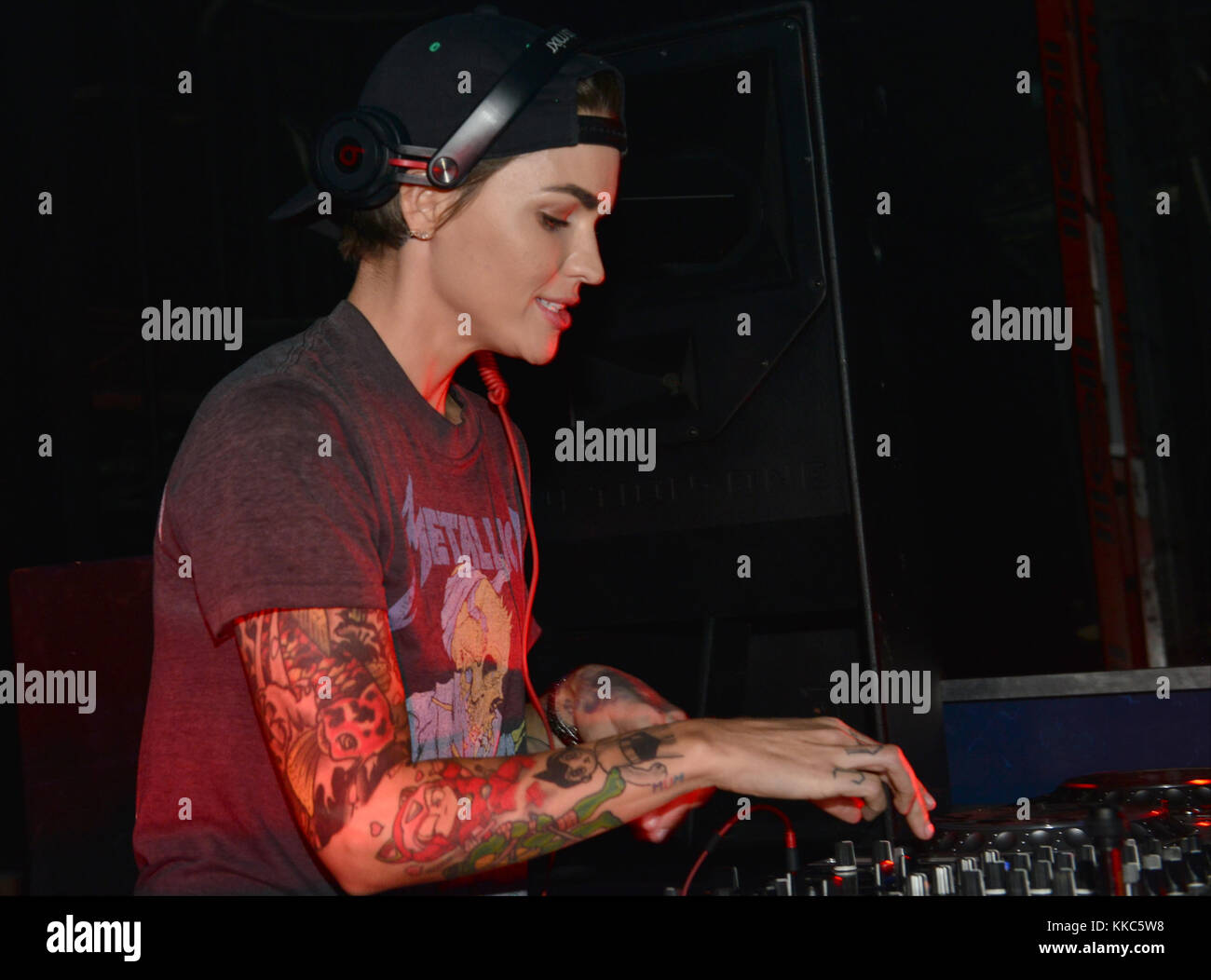 MIAMI BEACH, FL - JANUARY 09: Ruby Rose DJ's at the grand opening of ...