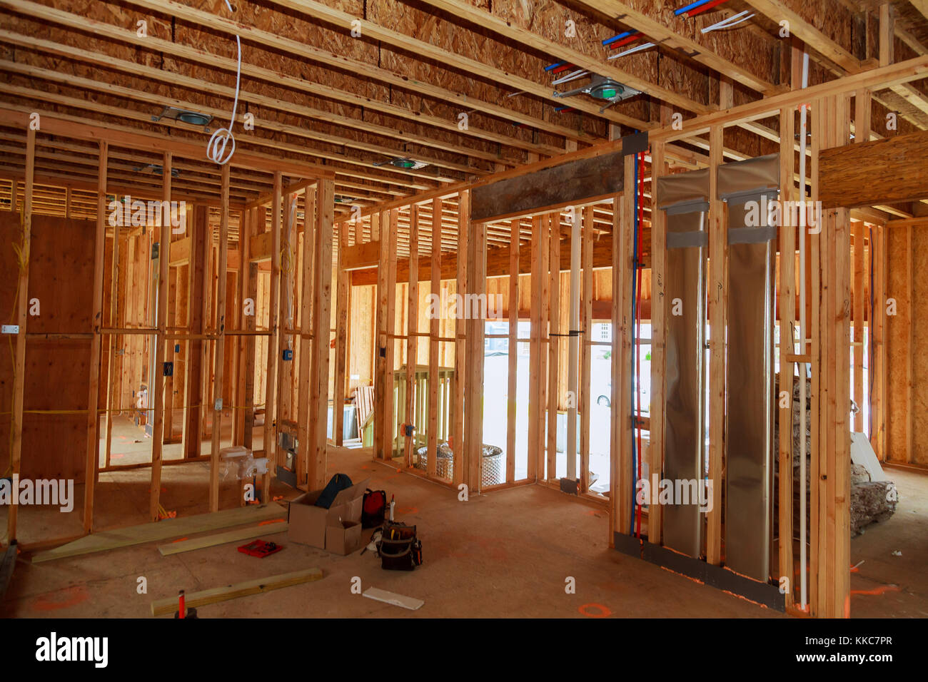 unfinished wood frame building or a house under construction Stock ...