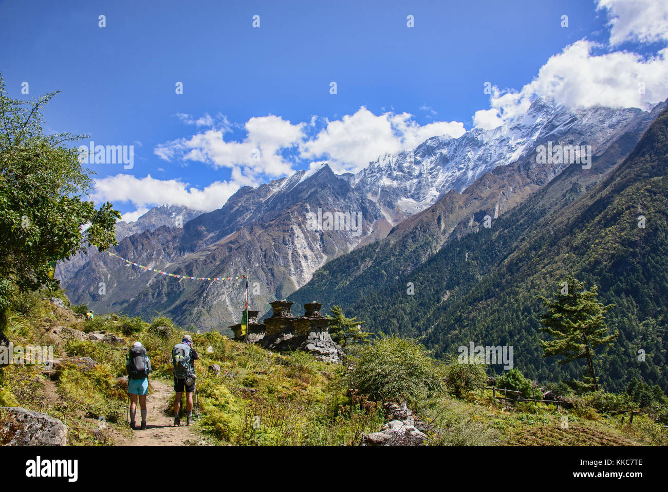 Trekking near the Tibet border in the remote Tsum Valley, Nepal Stock ...