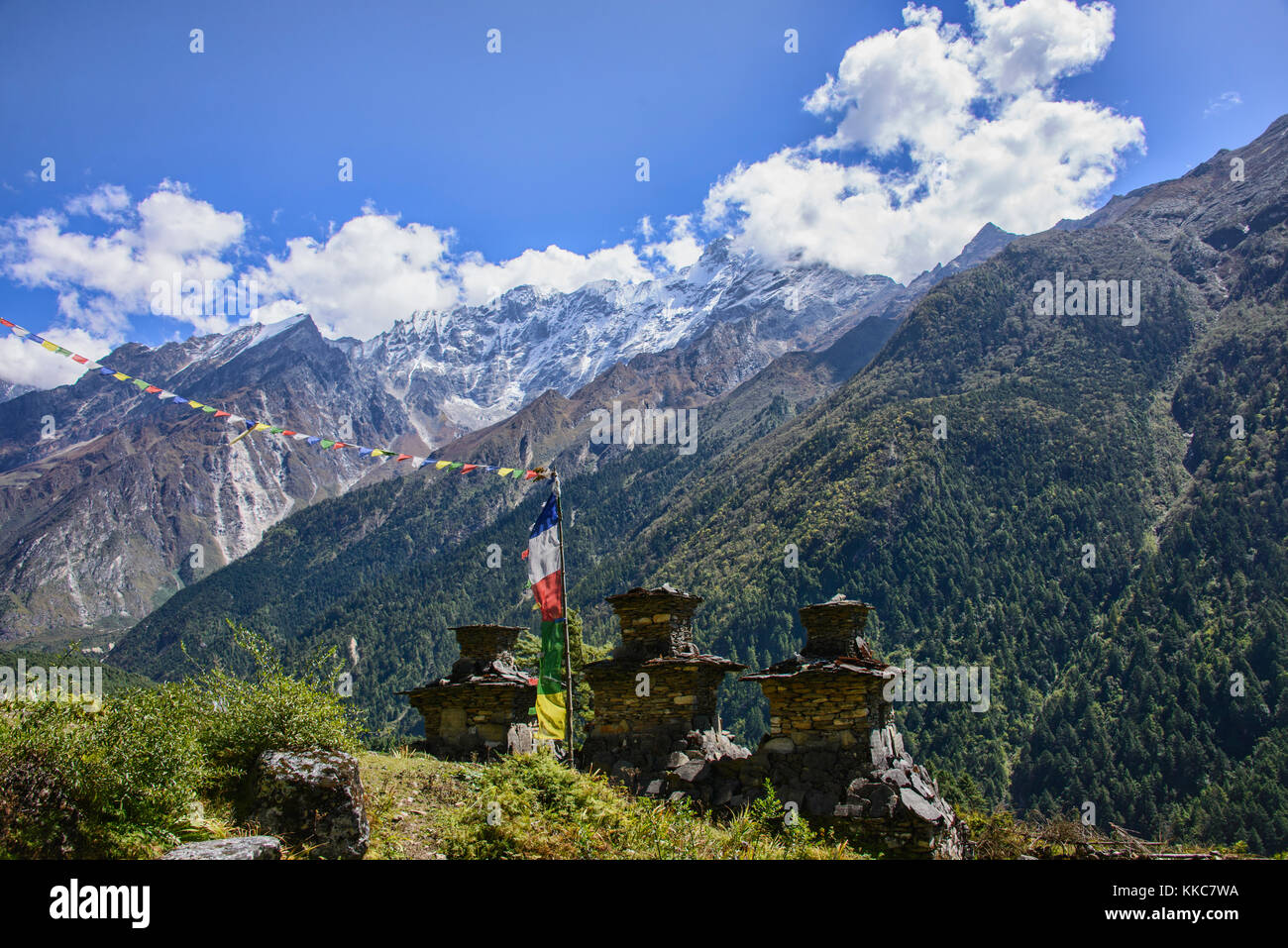 Trekking near the Tibet border in the remote Tsum Valley, Nepal Stock ...