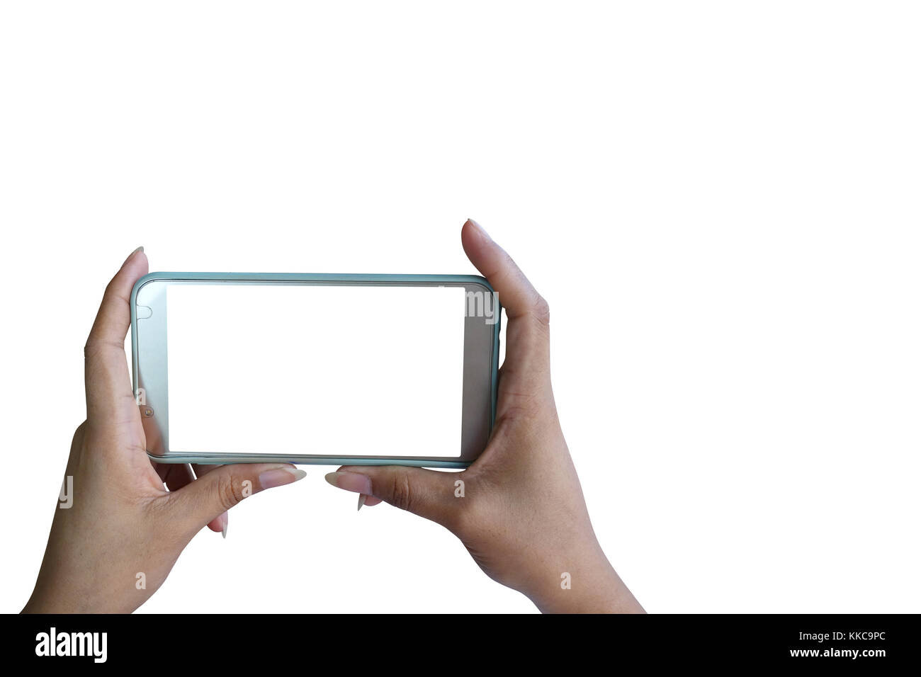 Women hand holding smart phone, isolated on white Stock Photo - Alamy