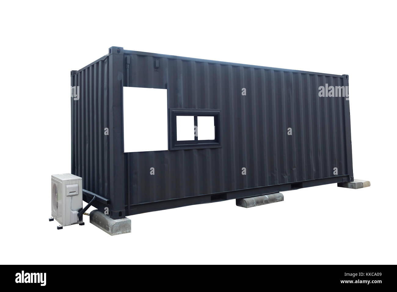 Black container office with window and air conditioner, isolated on ...