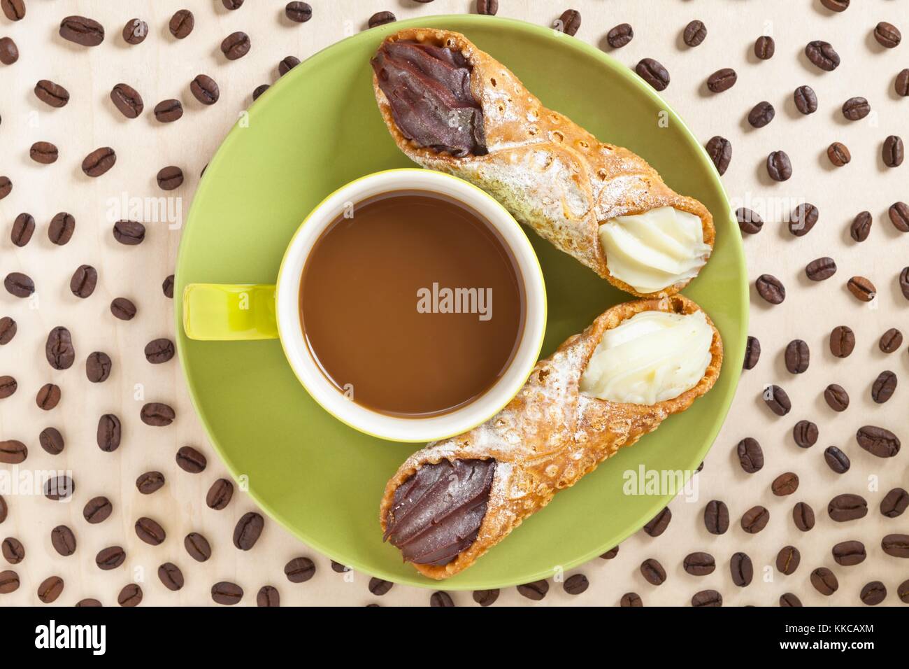 hot chocolate with toasted roll bread Stock Photo - Alamy