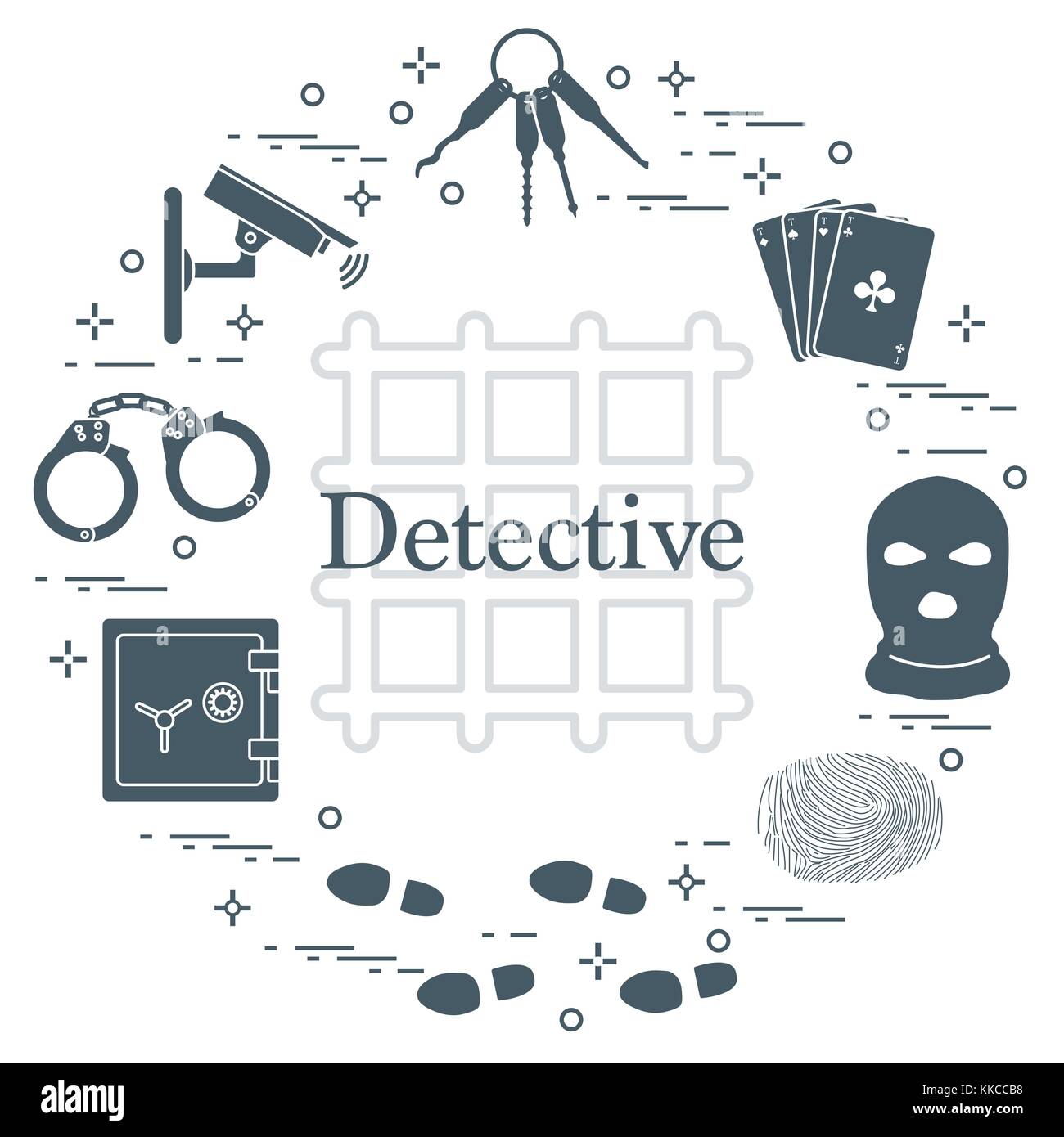 Criminal and detective elements. Crime, law and justice vector icons ...