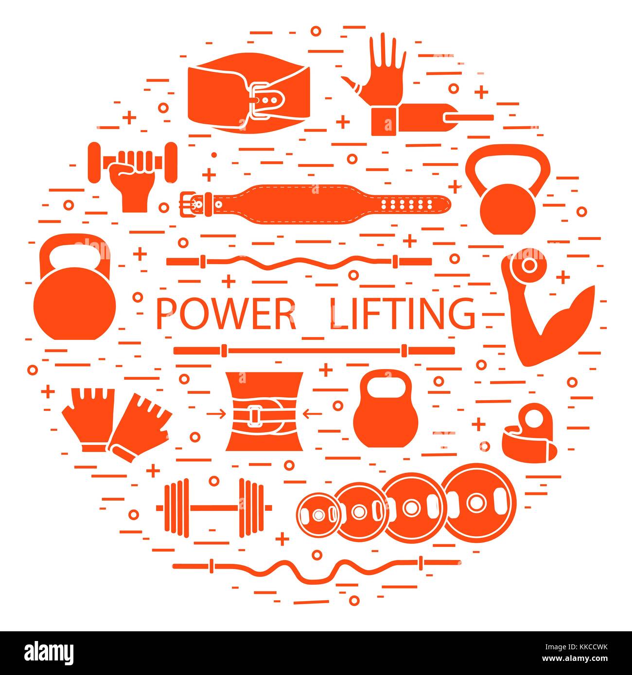Weightlifting training objects arranged in a circle. Healthy lifestyle ...