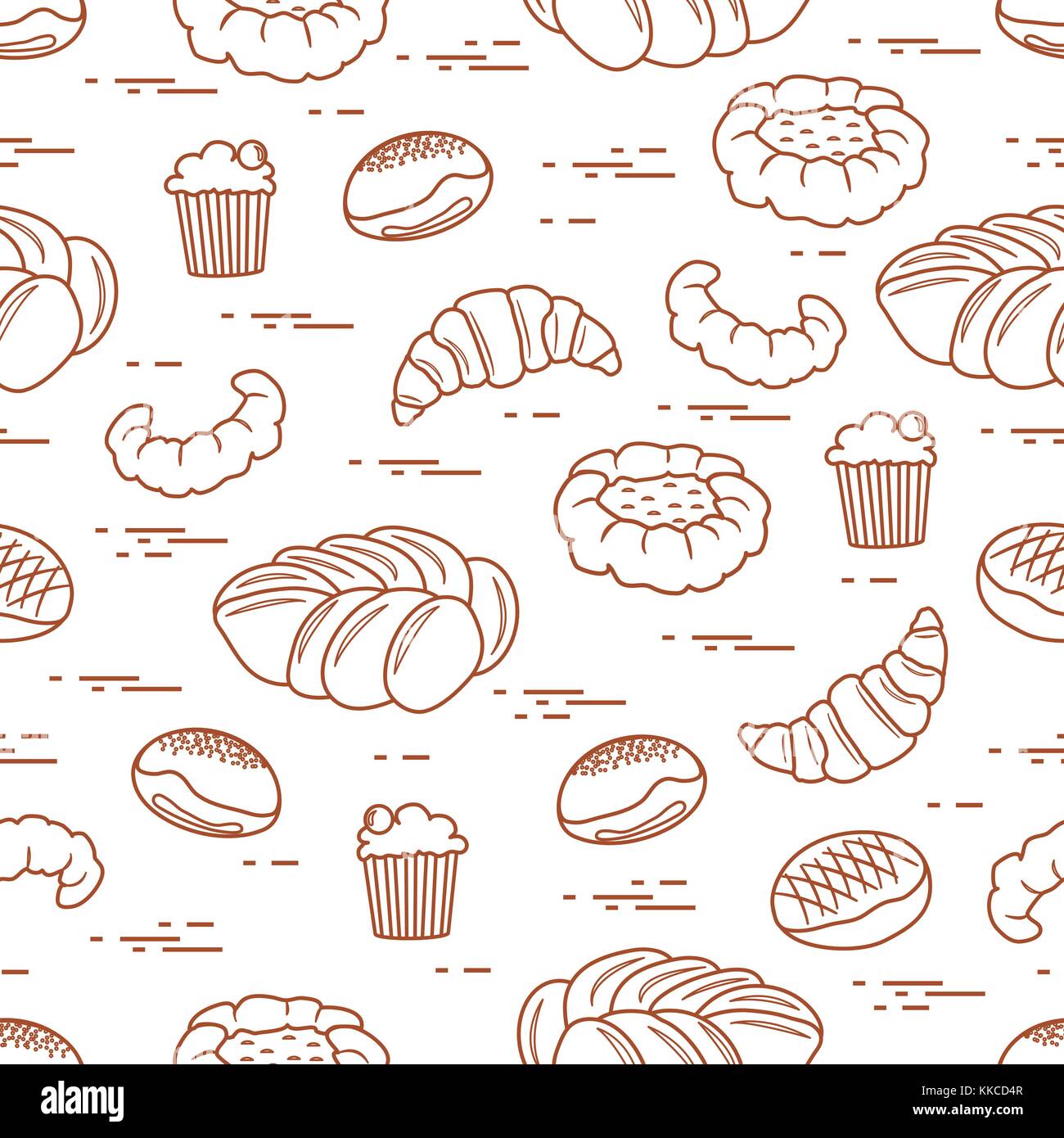 Pattern of different bakery products (bun, cheesecake, cupcake ...