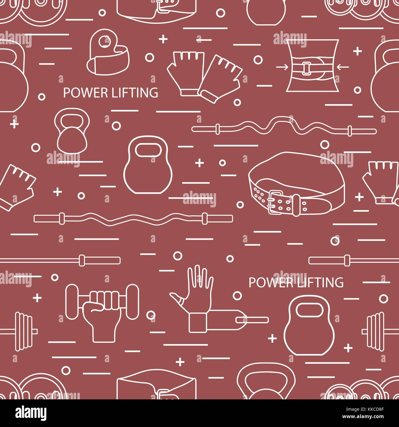 Vector pattern on the sports theme. Different goods for weightlifting ...