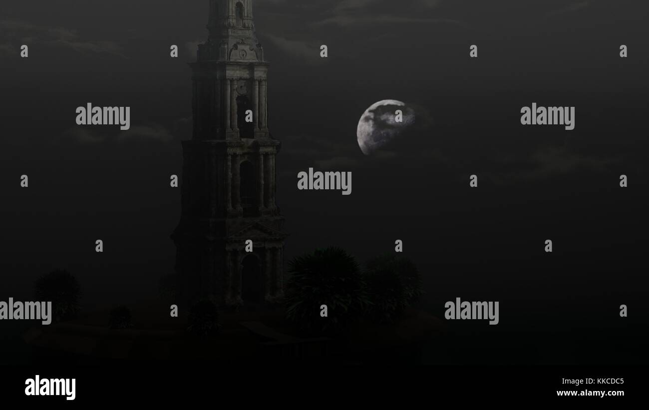 church silhouette with the moon in the night 3d illustration Stock ...