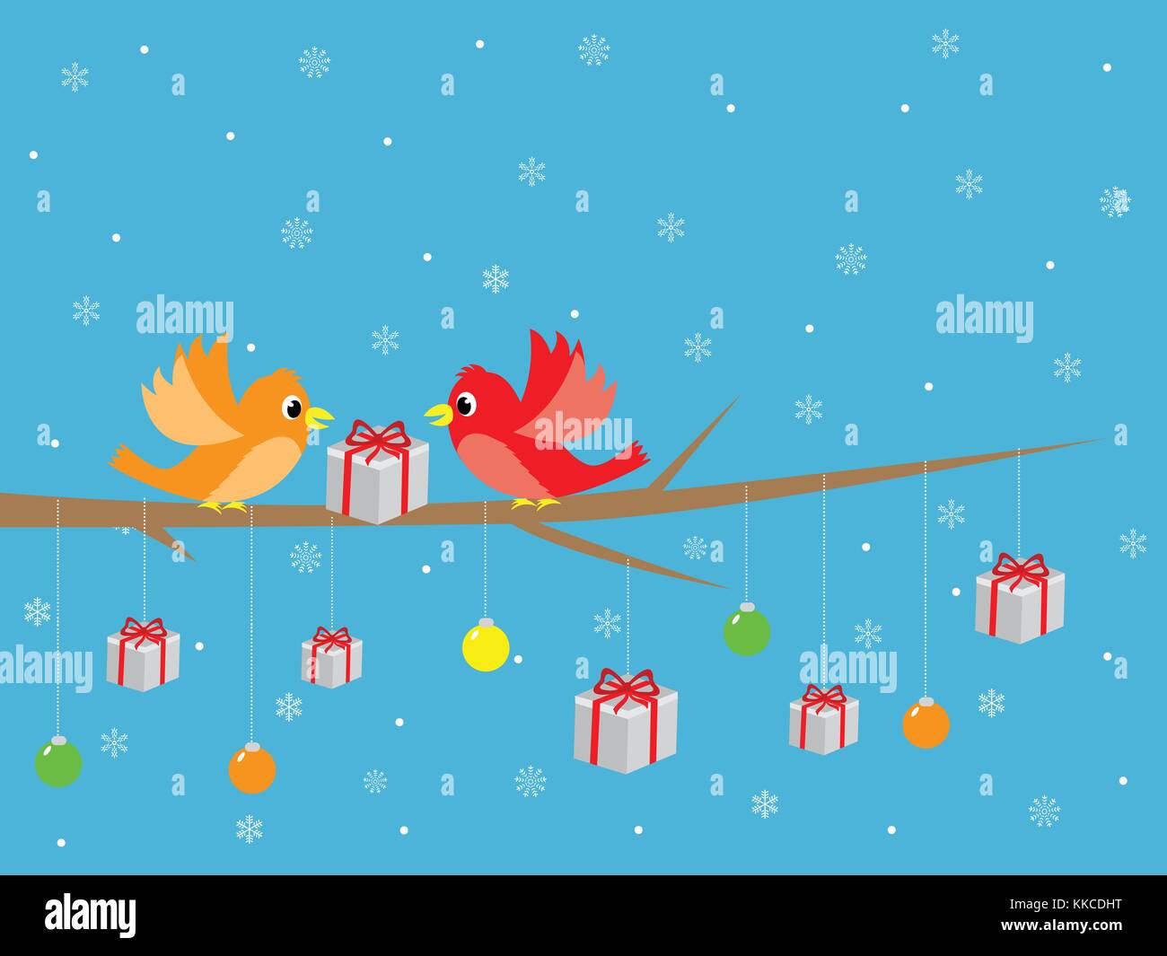 Cute merry christmas bird decorating tree Stock Vector Image & Art - Alamy