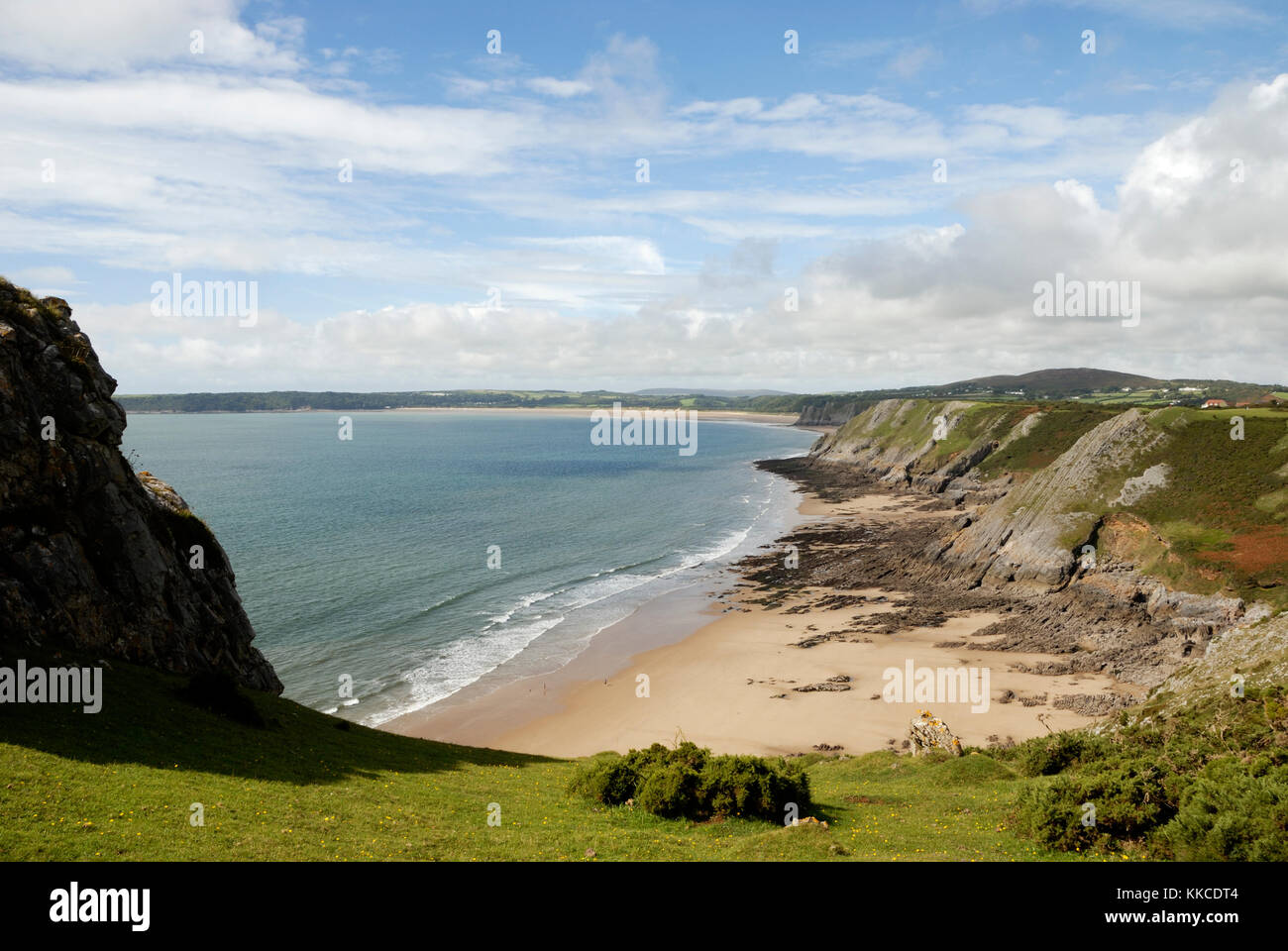 View from Great Tor, Pennard, Gower Peninsular, Wales, looking across ...