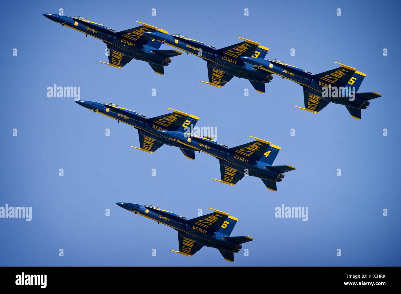 The US Navy fight demonstration squadron, the Blue Angels, demonstrate ...