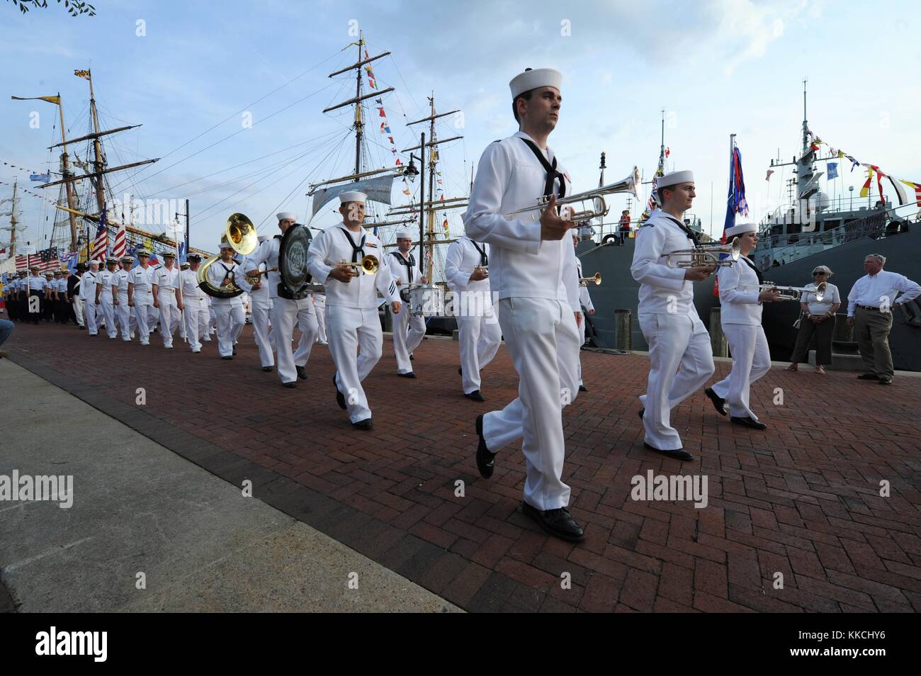 Sailors and Coast Guardsmen march in a parade at Town Point Park as ...