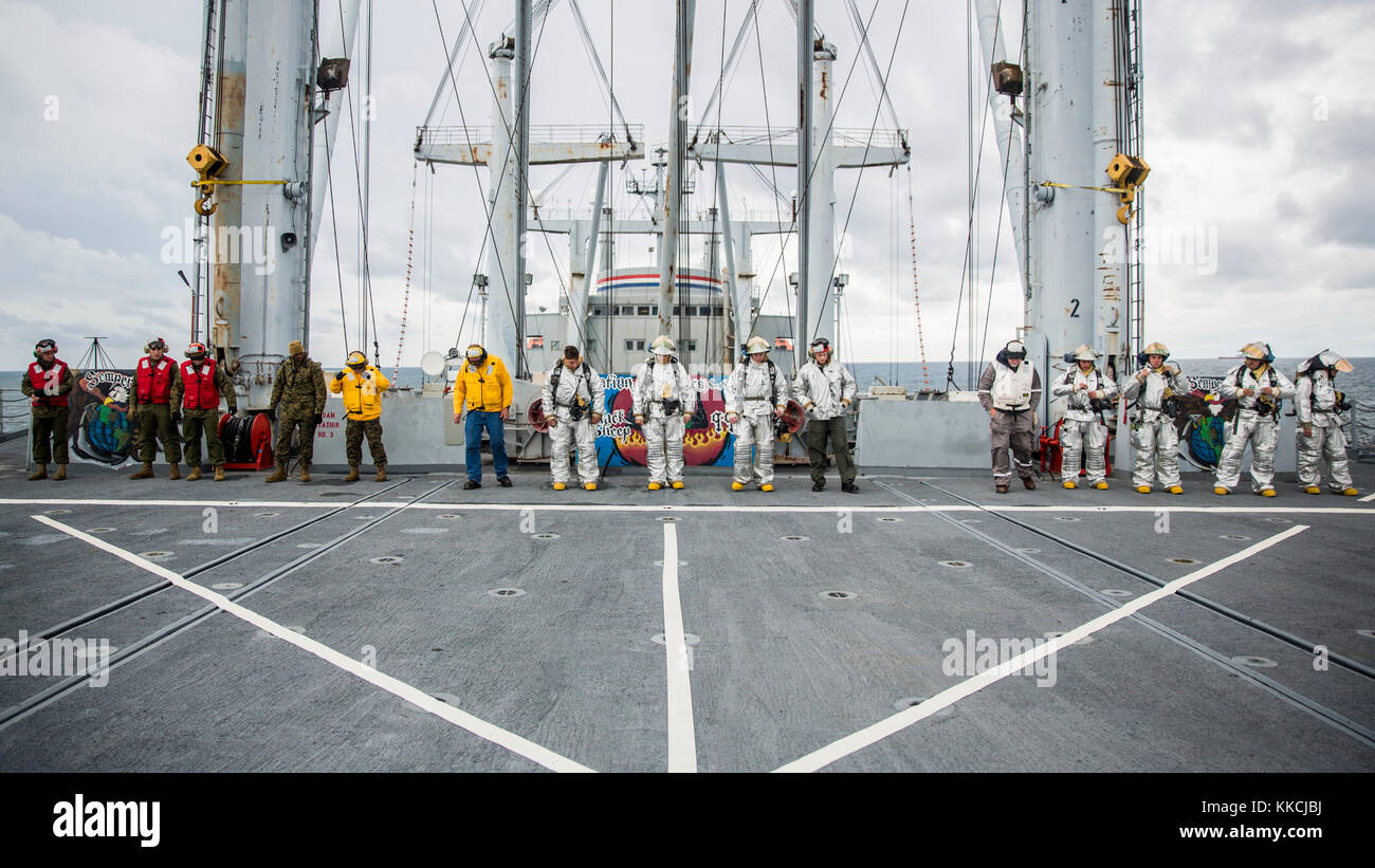 U.S. Marines aboard the Aviation Logistics Support Ship (T-AVB3) S.S ...