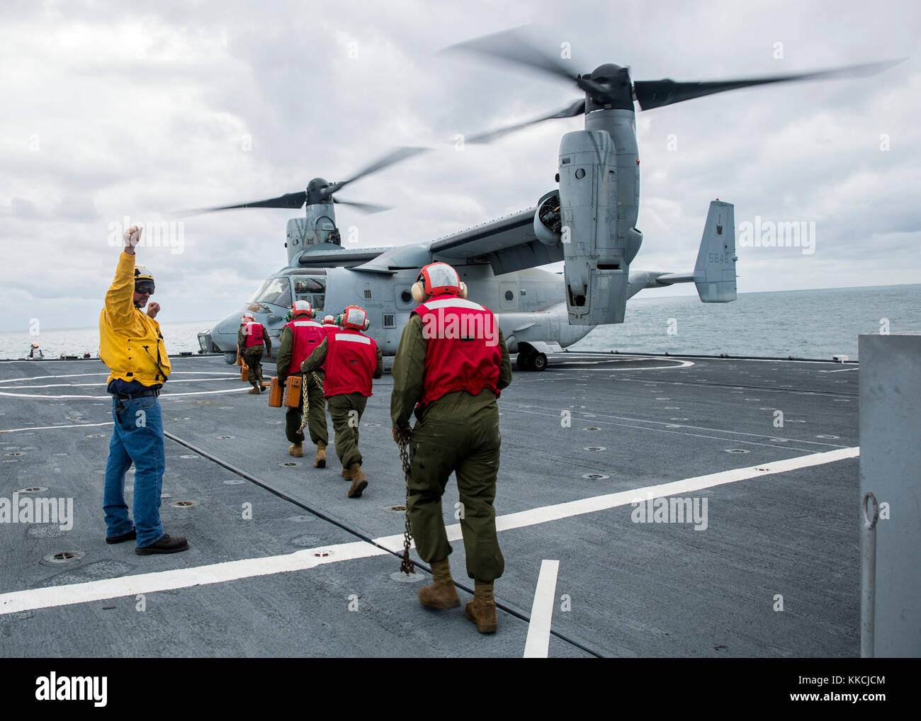 U.S. Marines aboard the Aviation Logistics Support Ship (T-AVB3) S.S ...