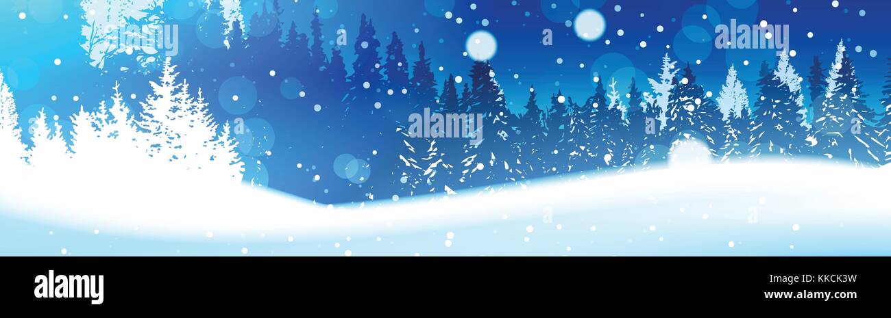 Night In Winter Forest Woodland Landscape Falling Snow Snowy Pine Tree ...