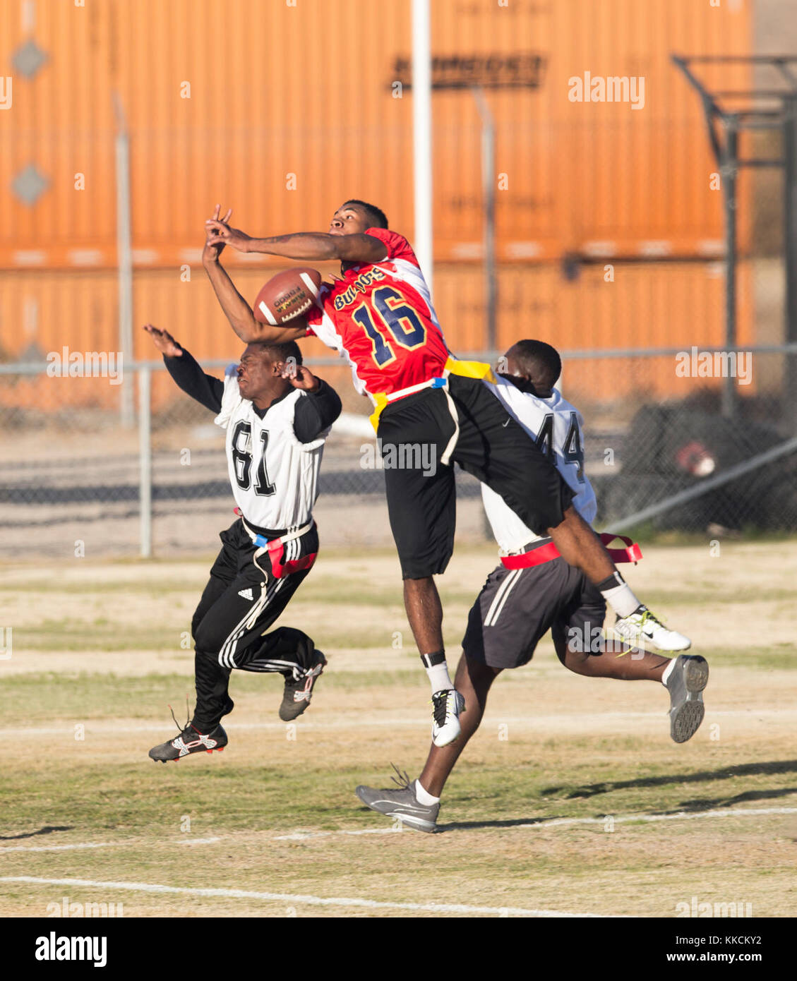 LCpl. Jacob Brown (16), between two defenders, lets a potential ...