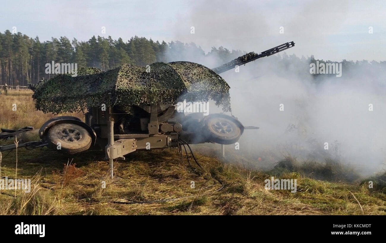One of six camouflaged gun platforms of the Romanian Army Ground Base ...