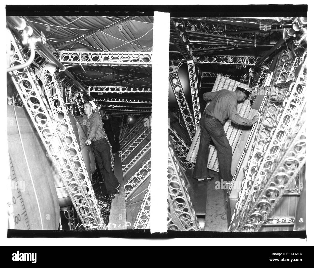 Two Photograph of the Catwalk on the USS Akron dirigible. Image ...
