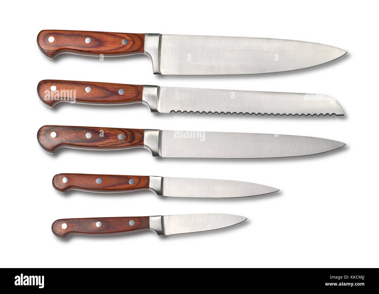 Set of steel kitchen knives, isolated on white with clipping path Stock ...