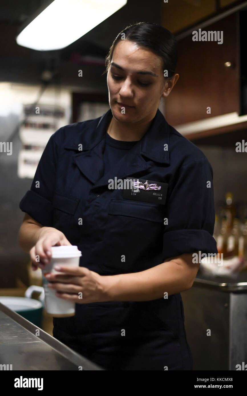 INDIAN OCEAN (Nov. 25, 2017) Ship’s Serviceman Seaman Jennifer Adelmann ...