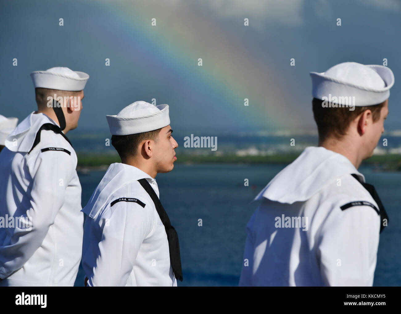 PACIFIC OCEAN (Nov. 25, 2017) U.S. Navy Sailors man the rails aboard ...