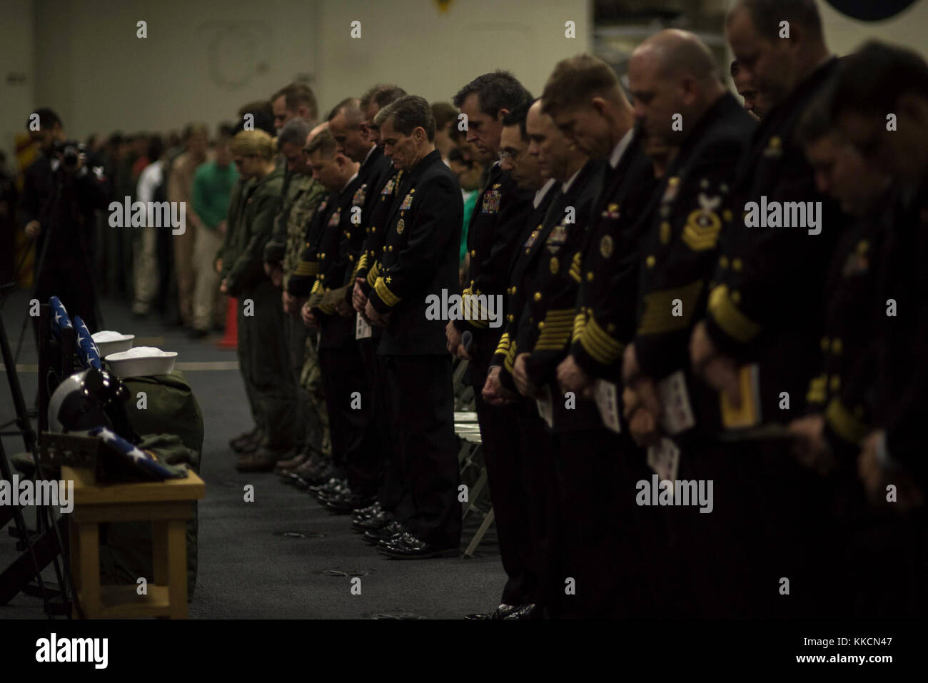 PHILIPPINE SEA (Nov. 26, 2017) Sailors gather for a memorial service in ...