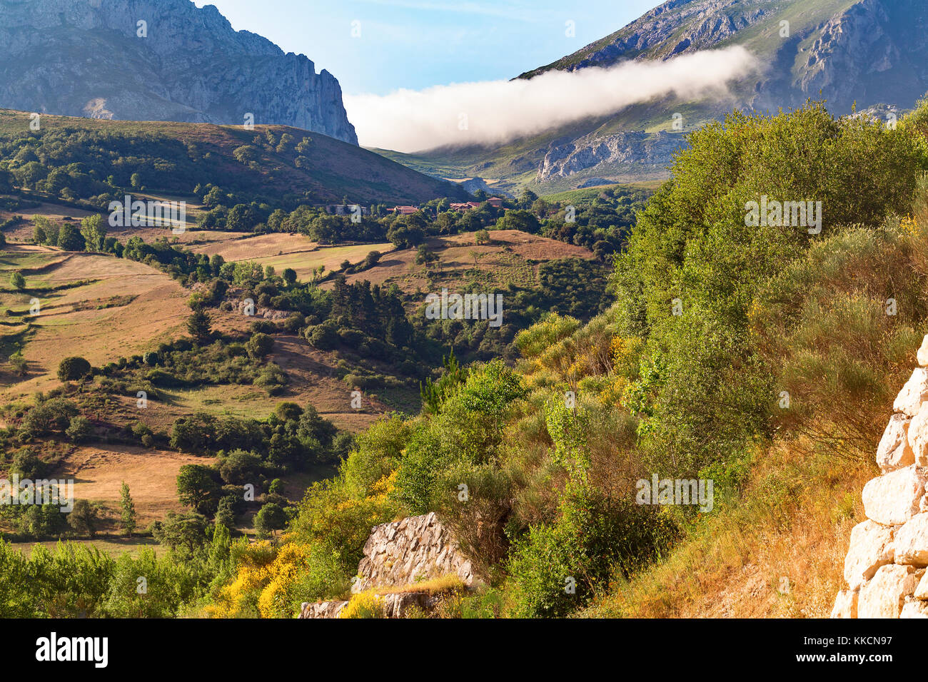 View of the valley between mountains in summer day. Northern Spain, a ...