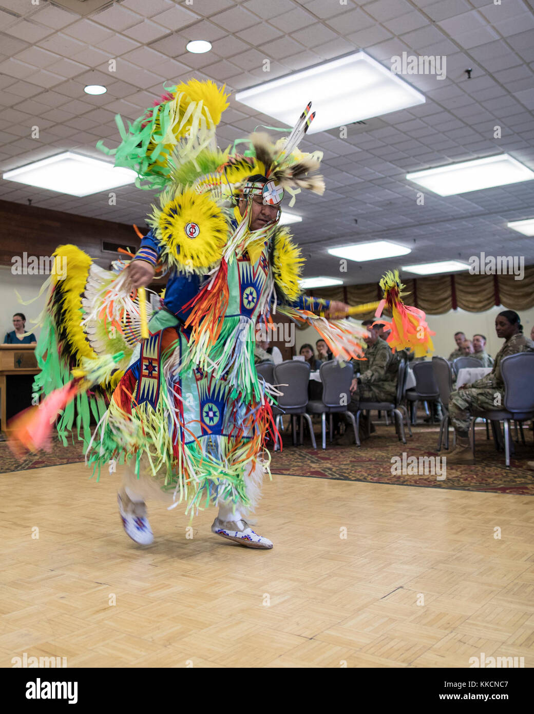 Brad Bearsheart performs the men’s warrior spirit dance in full Native ...