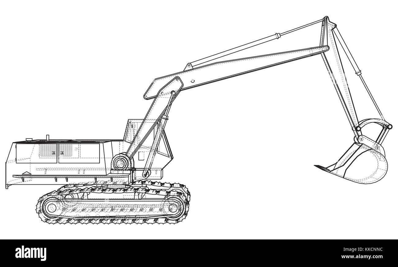 Excavator. Abstract drawing. Wire-frame. EPS10 format. Vector created ...