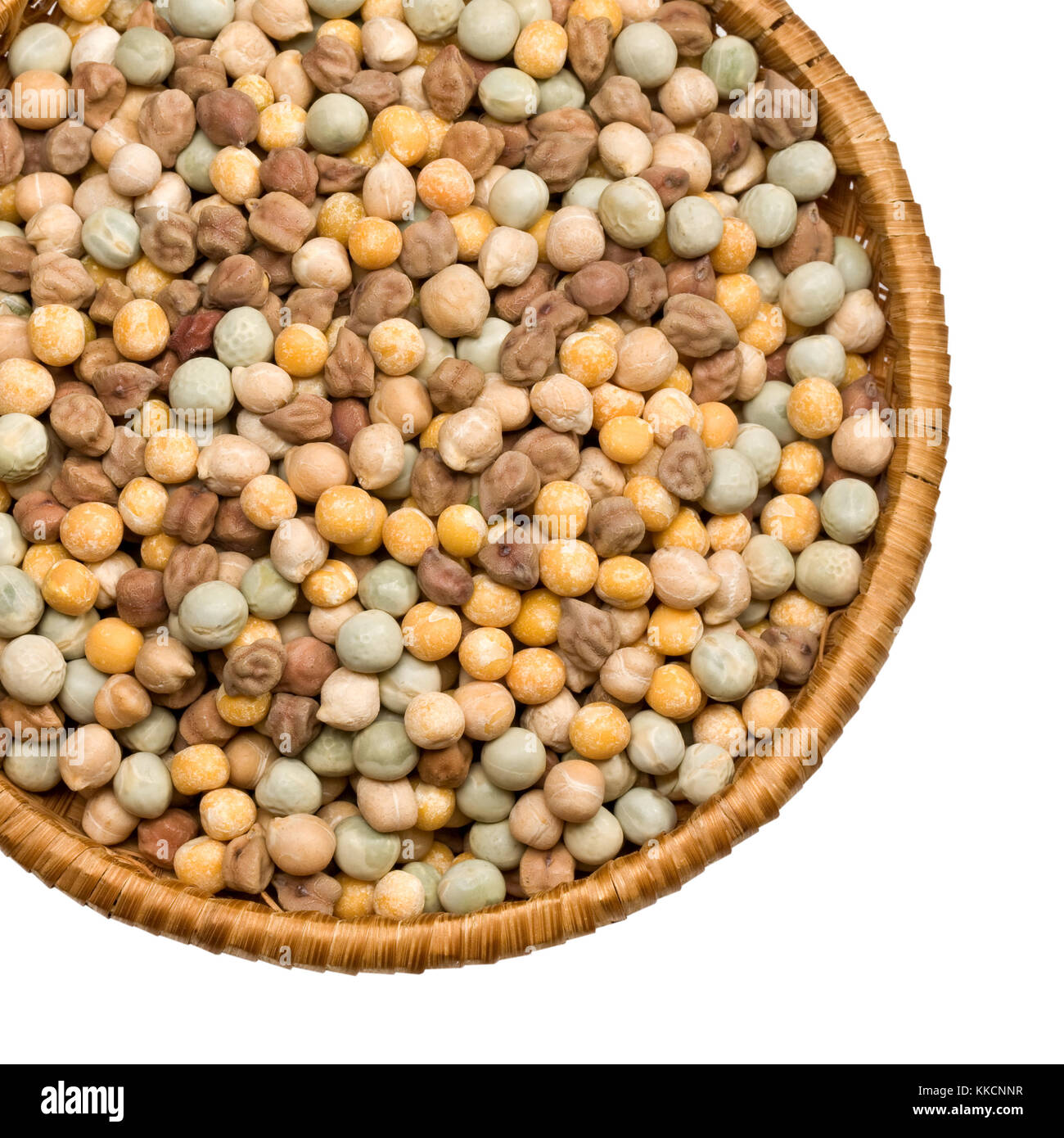 straw plate with a variety of beans on white background Stock Photo - Alamy