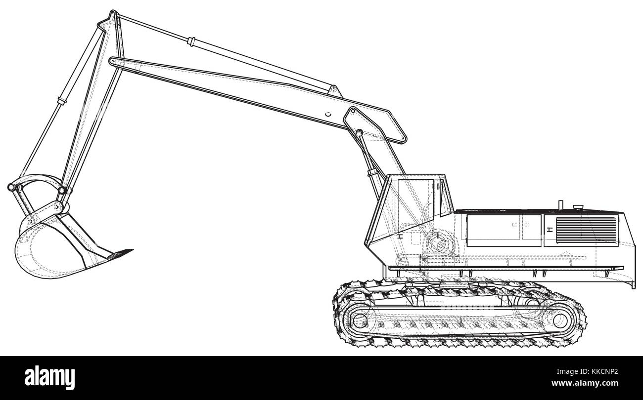 Excavator technical wire-frame. Vector rendering of 3d Stock Vector ...