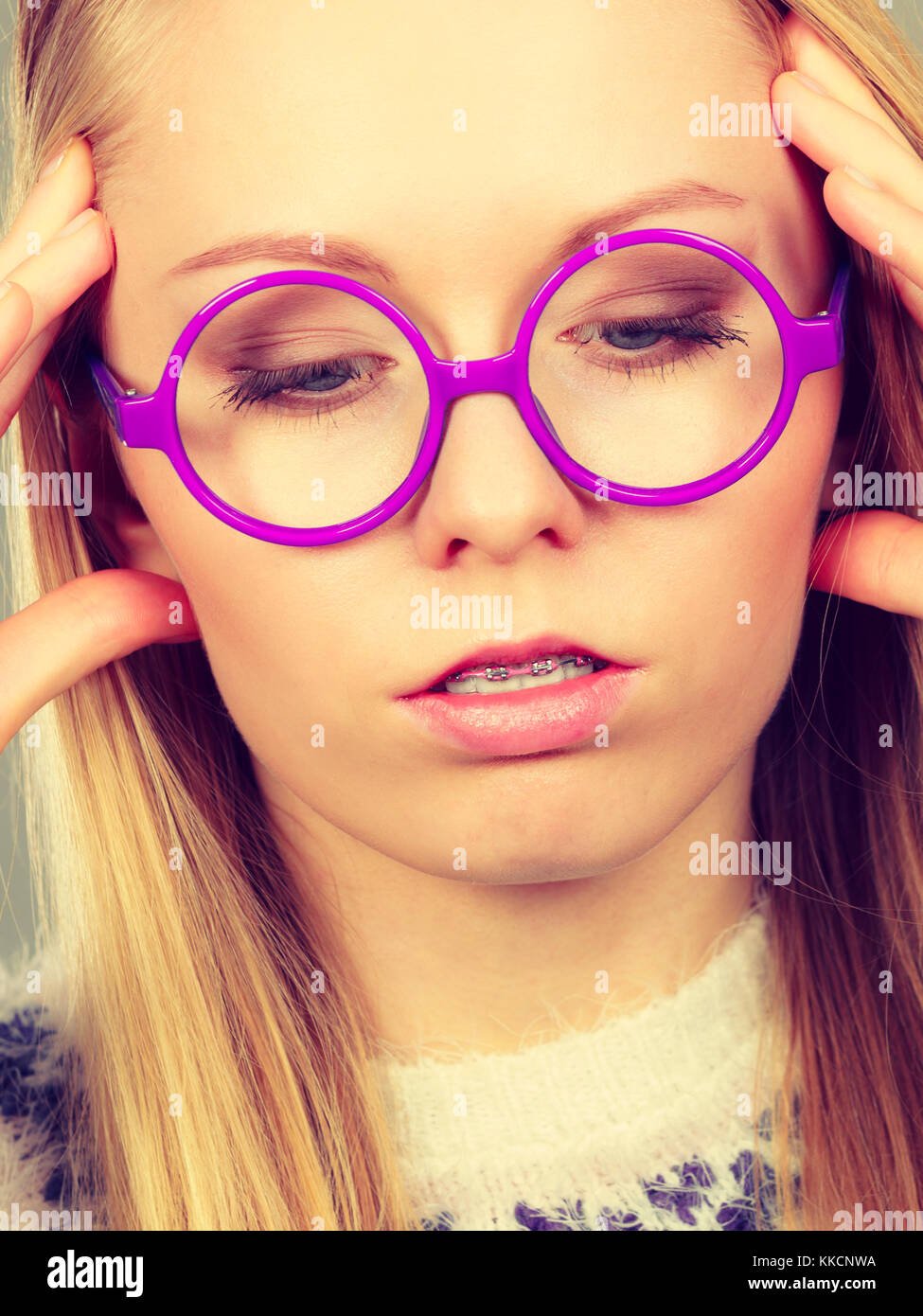 Human emotions, face expression, problems with stress concept. Nerdy ...