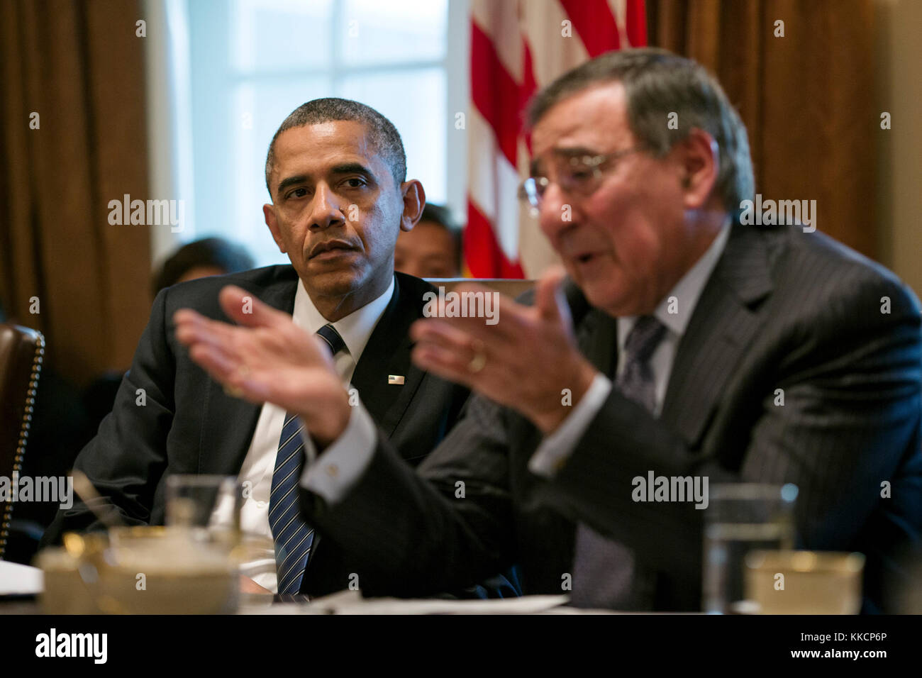President Barack Obama listens as Defense Secretary Leon Panetta speaks ...