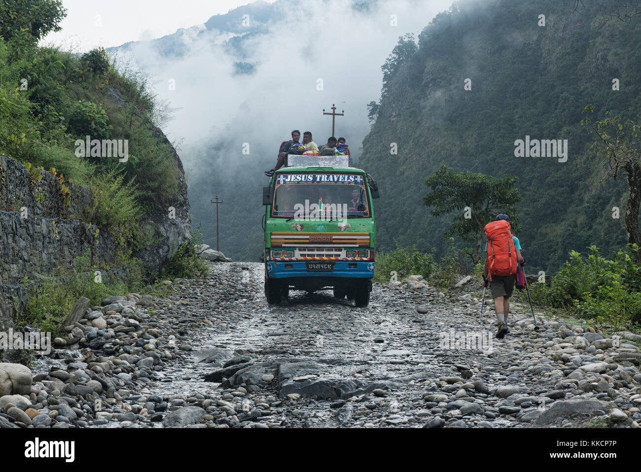Driving the rocky track into the start of the Manaslu Circuit, Arughat ...