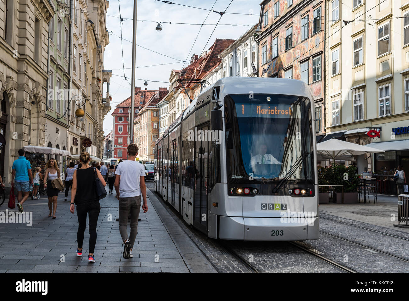 Tram in main street in Graz Stock Photo - Alamy