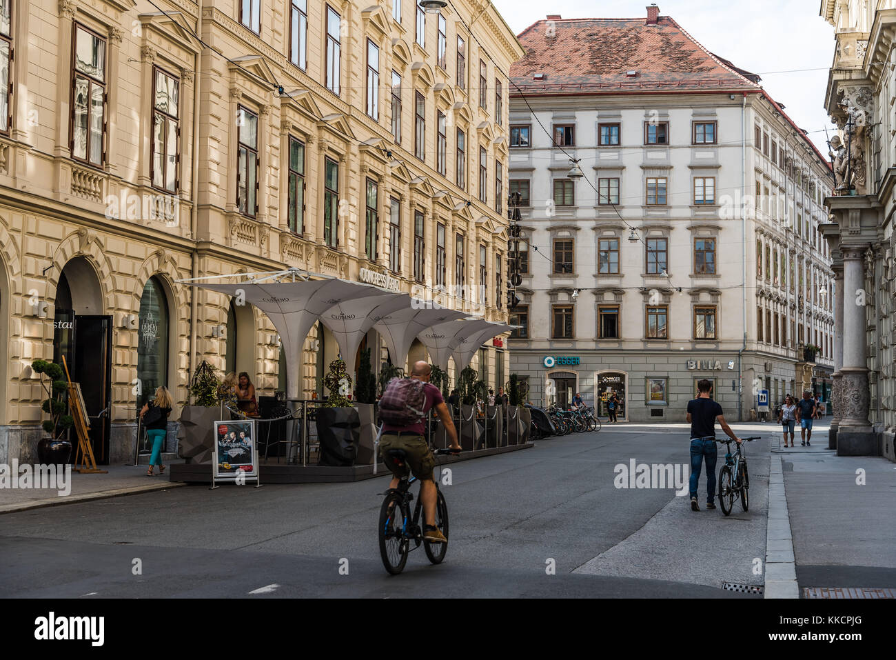 Graz, Austria - August 11, 2017: Cyclists in the street in Graz Stock ...