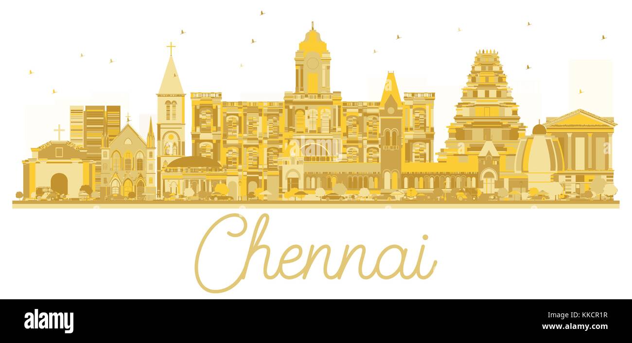 Chennai India City skyline golden silhouette. Vector illustration ...