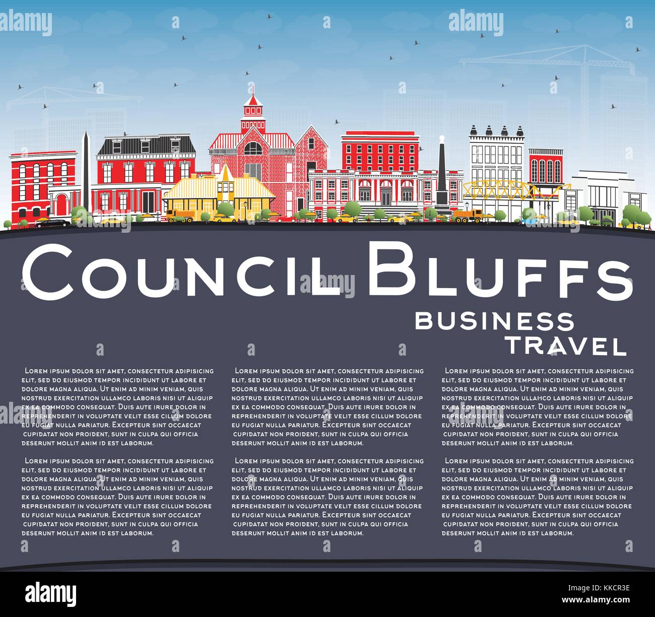 Council Bluffs Iowa Skyline with Color Buildings, Blue Sky and Copy ...